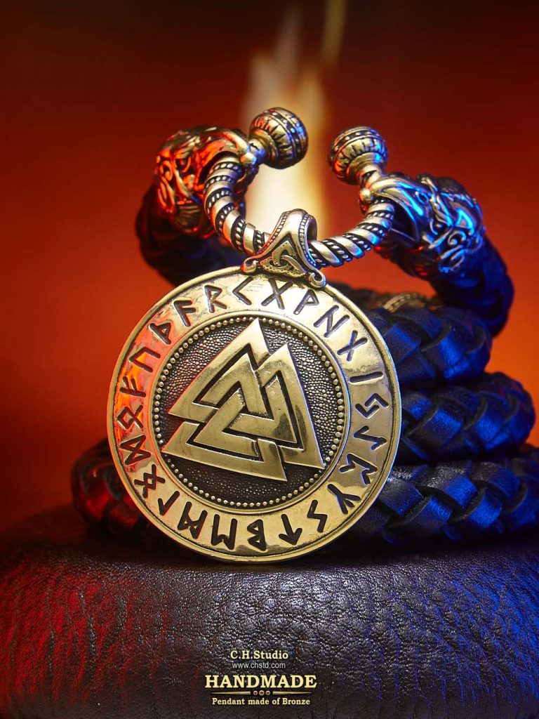 Valknut With Futark Runes :: Luxury Leather Necklace - CHStudio